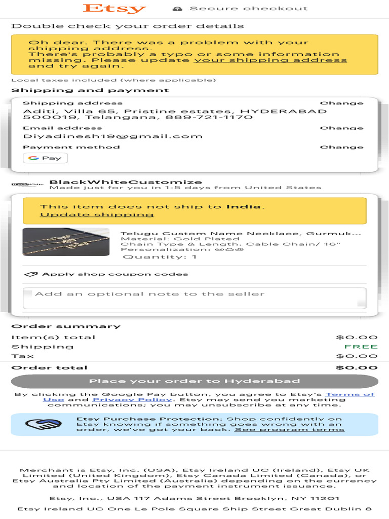 Etsy - Checkout - Review | PDF