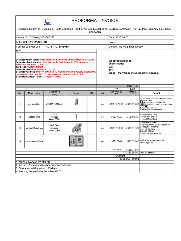 PI230622（菲律宾）wetscrubber01 | PDF | Invoice