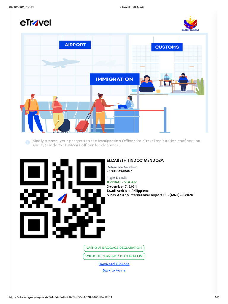 Etravel - Qrcode - Mrs Elizabeth Tindoc Mendoza | PDF