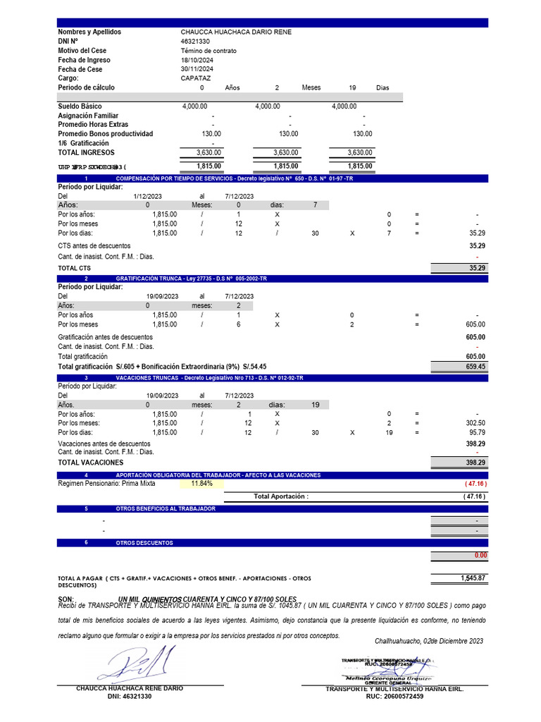 Liquidación de BBSS | PDF
