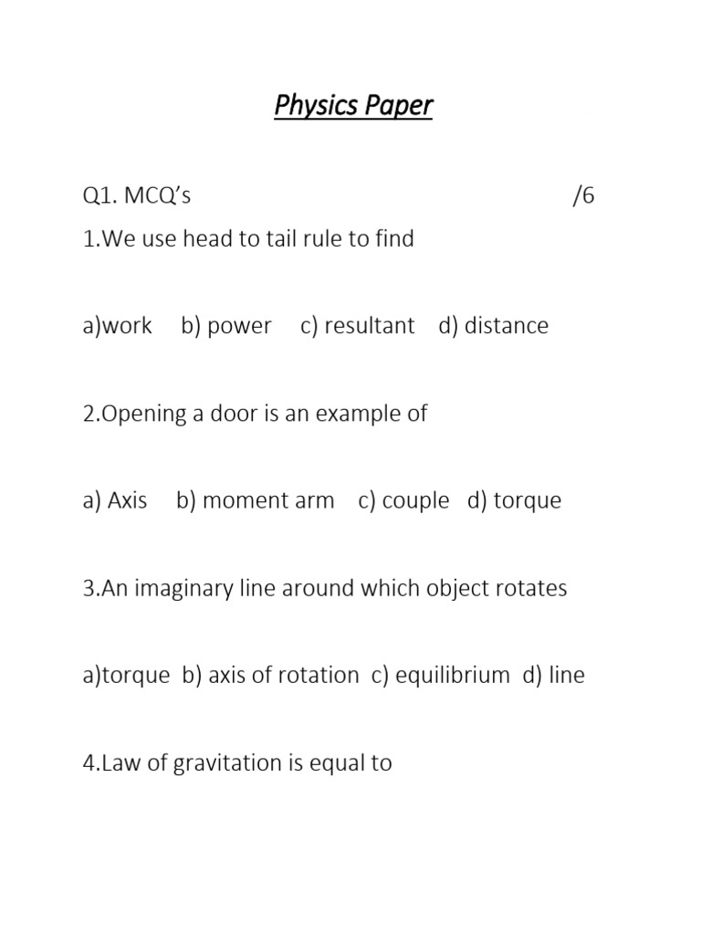 Physics Paper | PDF | Torque | Gravity