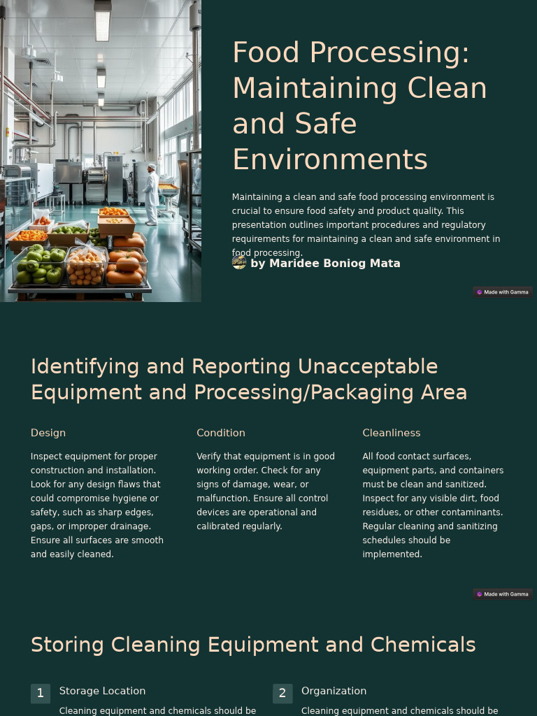 Food Processing Maintaining Clean and Safe Environments | PDF | Food Safety