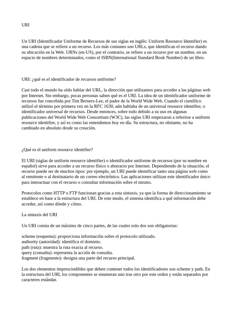 ¿Qué es un URI y su estructura? | PDF | Red mundial | Internet y web