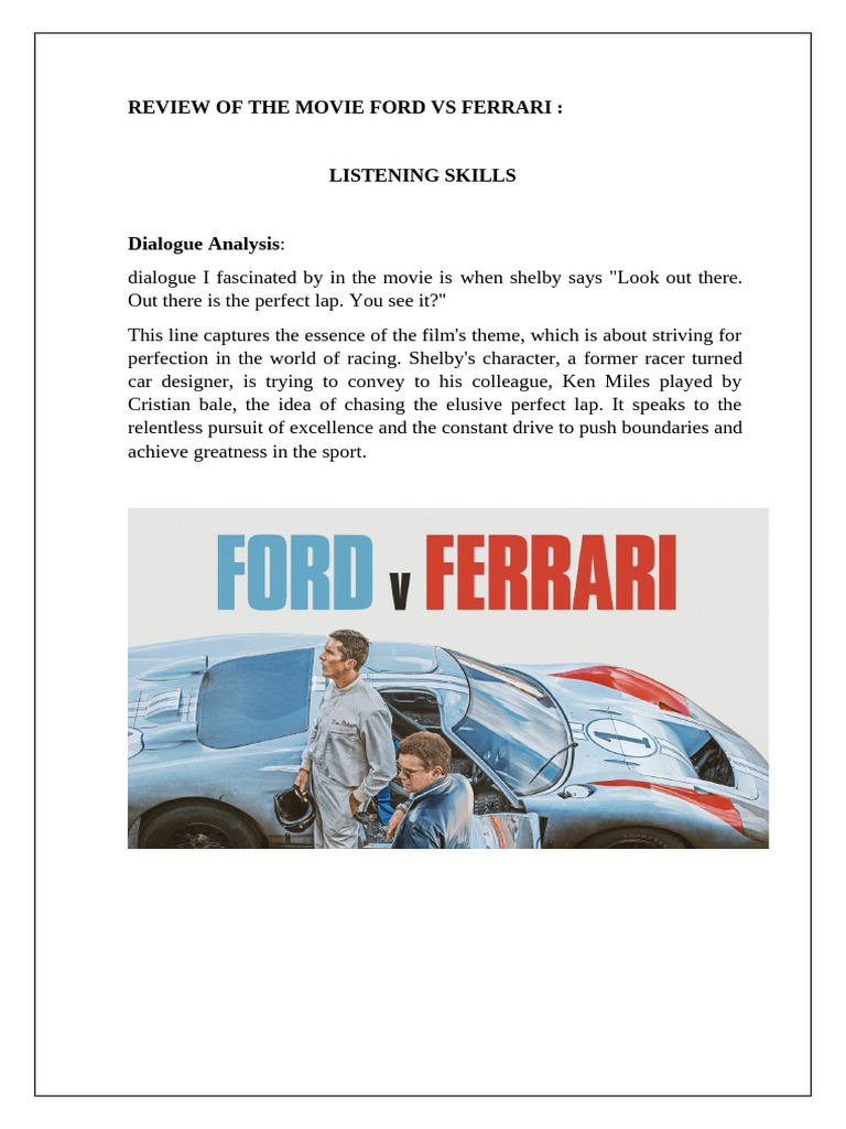 Ford vs Ferrari: Dialogue and Symbolism Analysis | PDF | Narrative ...