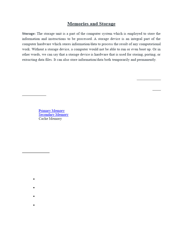 Memories and Storage - Unit - 5 | PDF | Random Access Memory | Computer ...