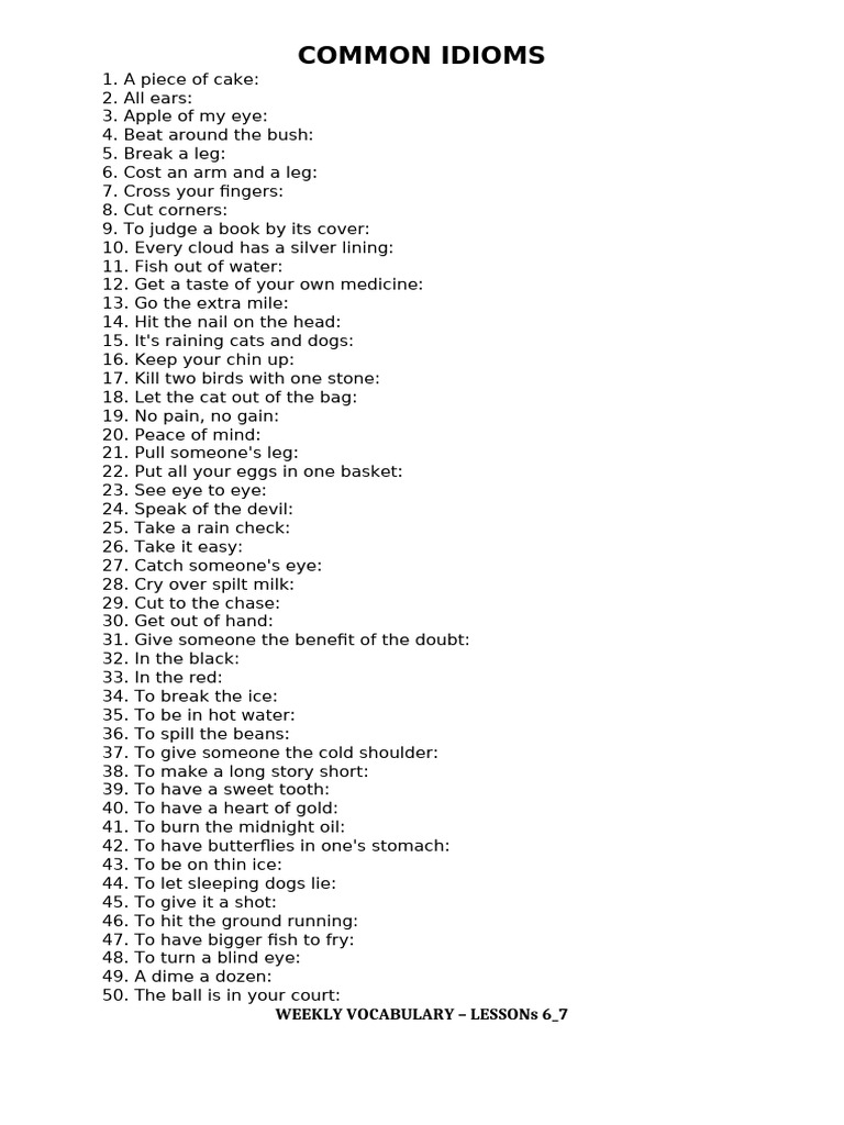 COMMON IDIOMS_Handout | PDF