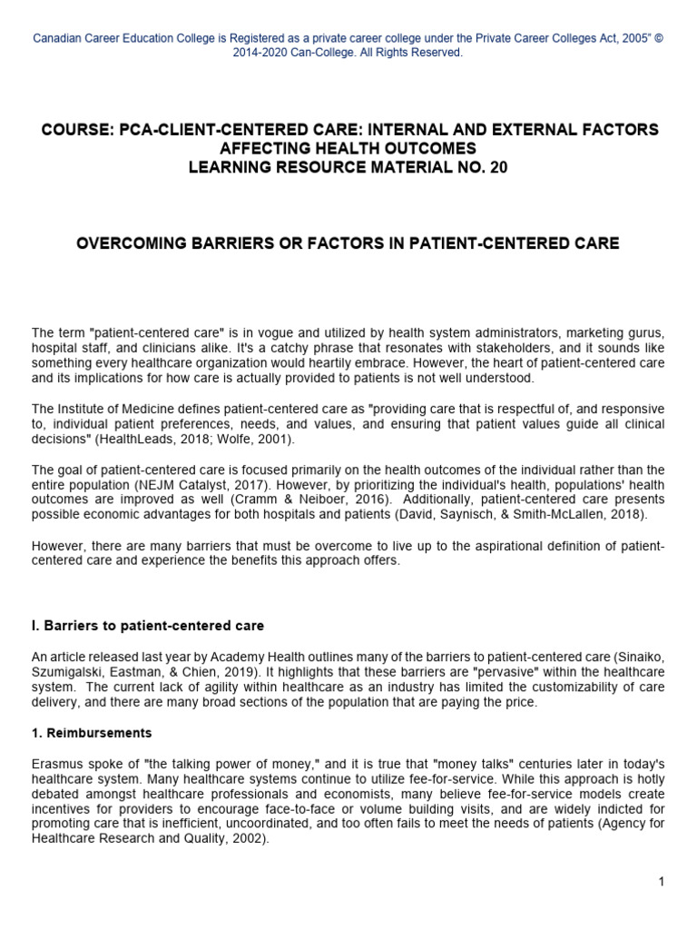 CLIENT CENTERED CARE INTERNAL AND EXTERNAL FACTORS AFFECTING HEALTH ...