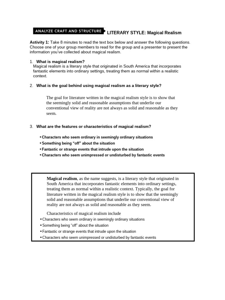 G5CWUnit1Magical RealismLiteraryStyle | PDF | Realism (Arts)