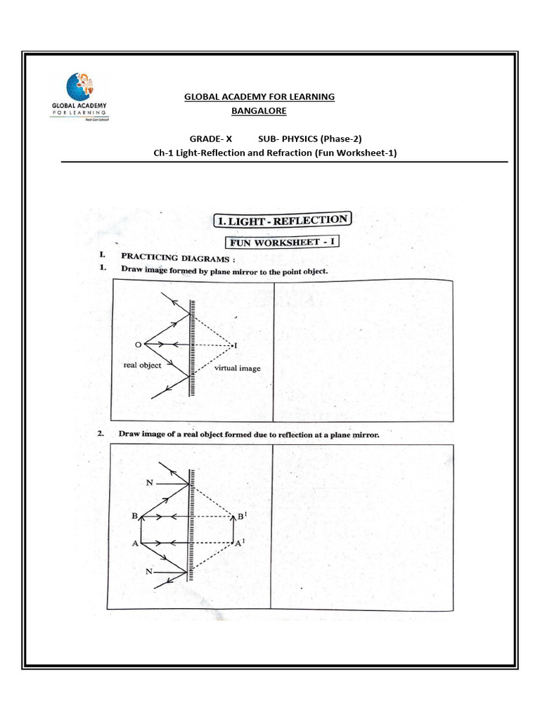 Grade X Physics: Light Worksheet | PDF