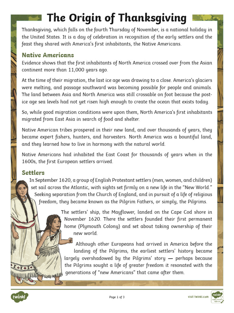 The Origin of Thanksgiving Advanced Reading Comprehension Activity ...