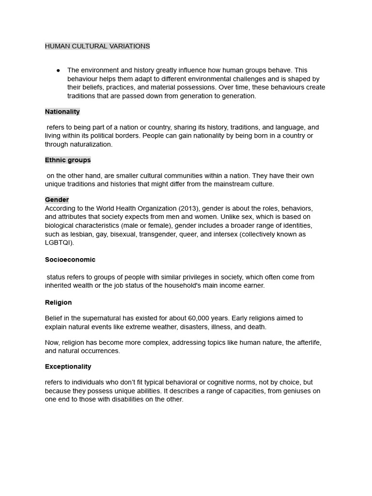 Understanding Human Cultural Variations | PDF | Anthropology | Sociology
