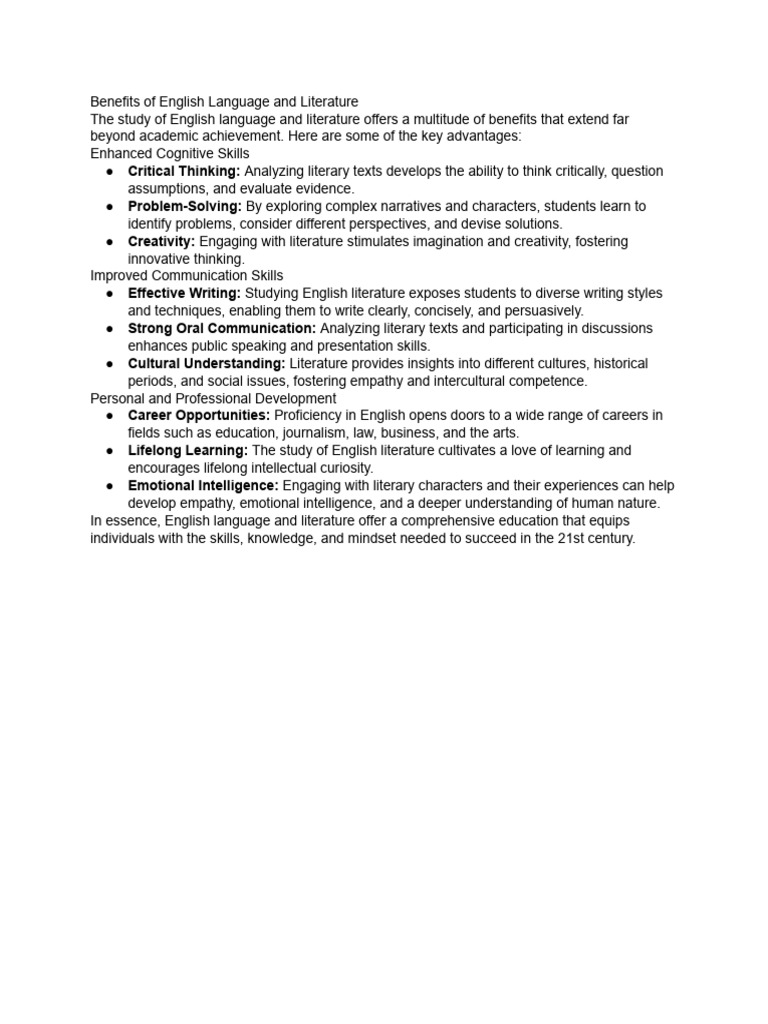Benefits of Studying English Literature | PDF