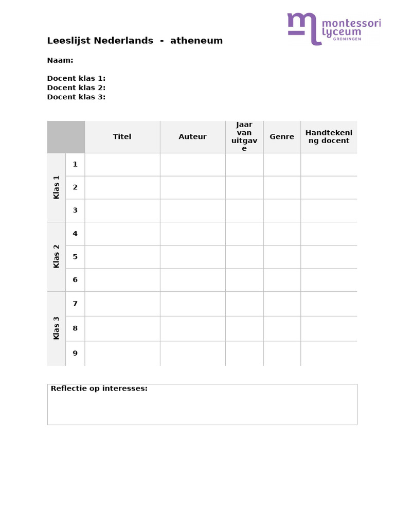 A456 - Leeslijst, Blanco | PDF