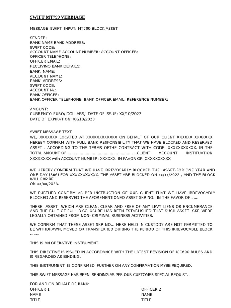 MT799 HOLDING SKR1-APPROVED | PDF | Banks