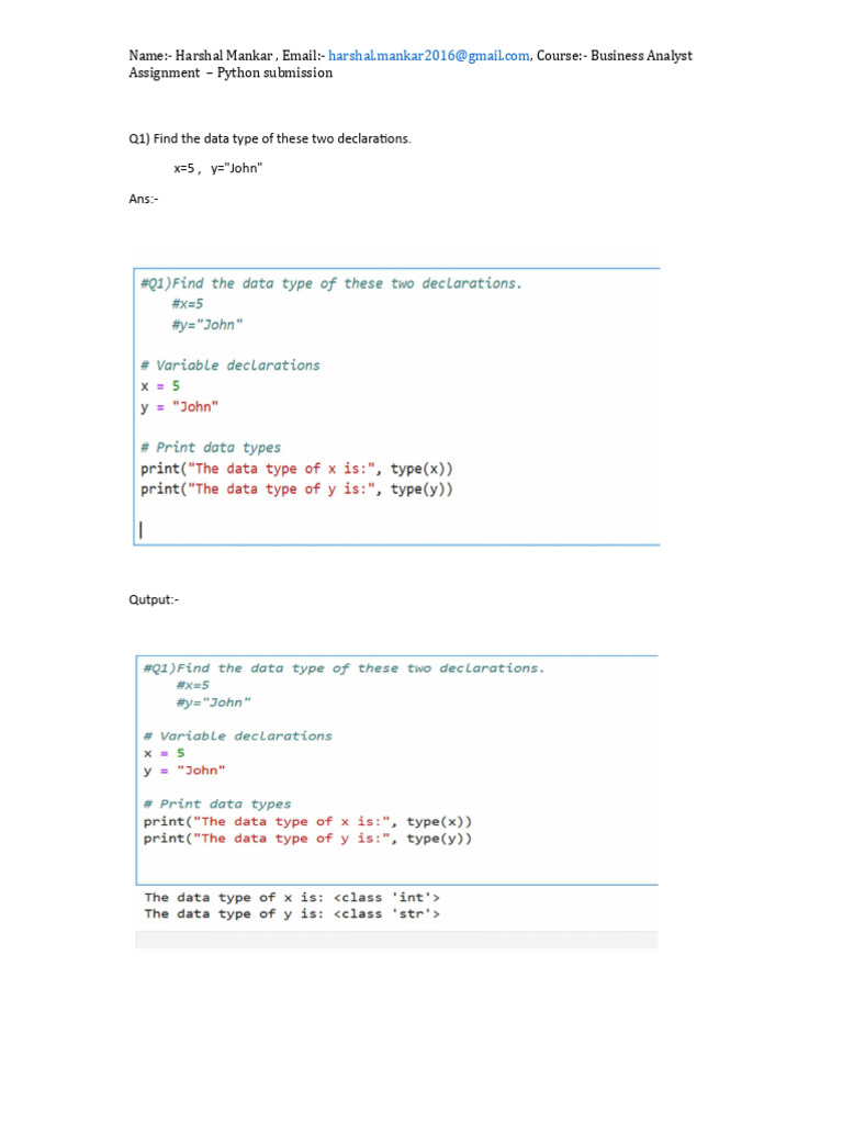 Python Assignment Submission - Harshal Mankar | PDF