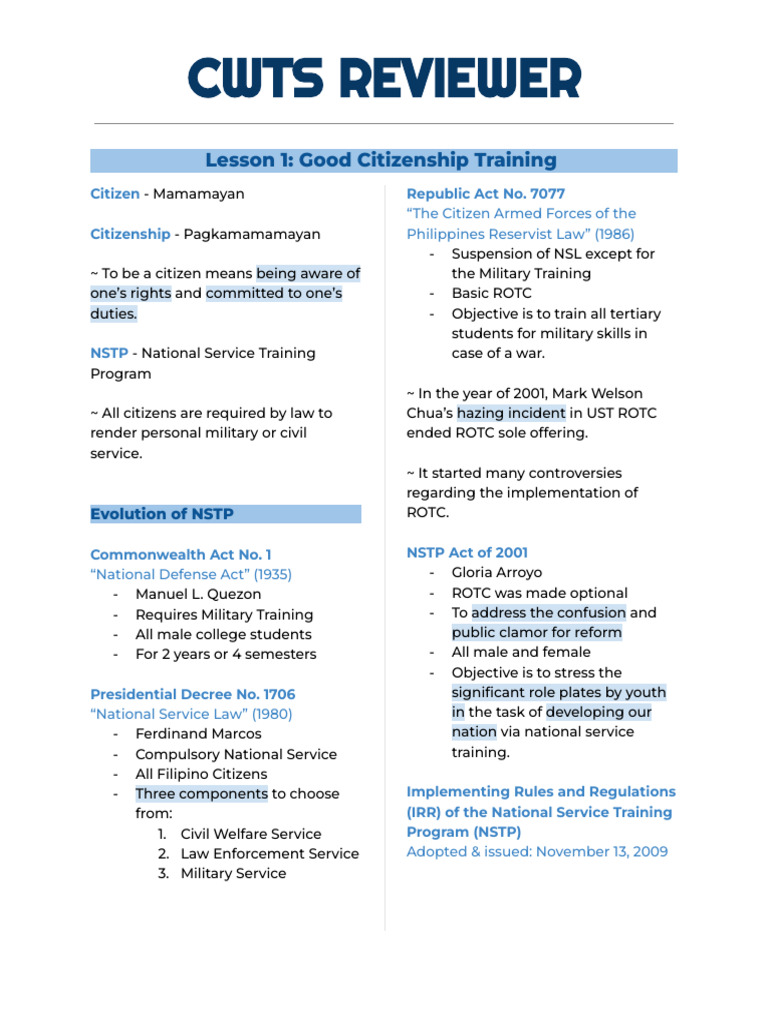 CWTS - Lesson 1 | PDF | Justice | Crime & Violence