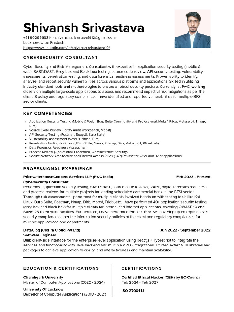 ShivanshSrivastava Resume | PDF | Security | Computer Security