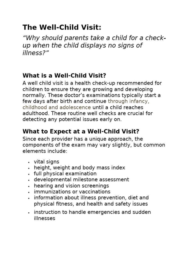 Well child visit | PDF | Infants | Physical Examination
