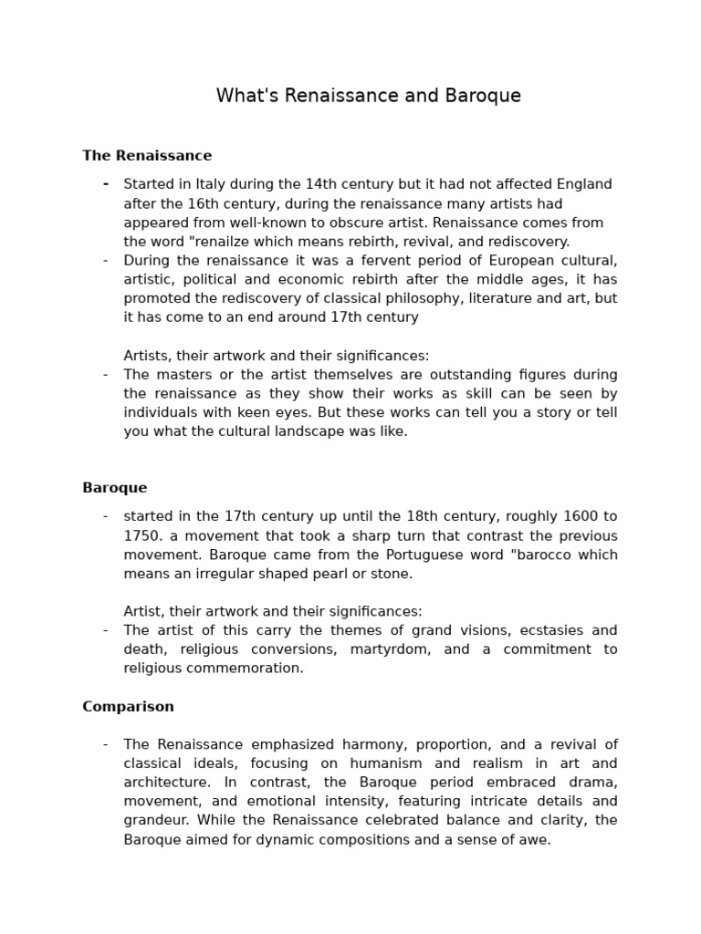 Ged 26 Final Hand Out | PDF | Renaissance | Baroque