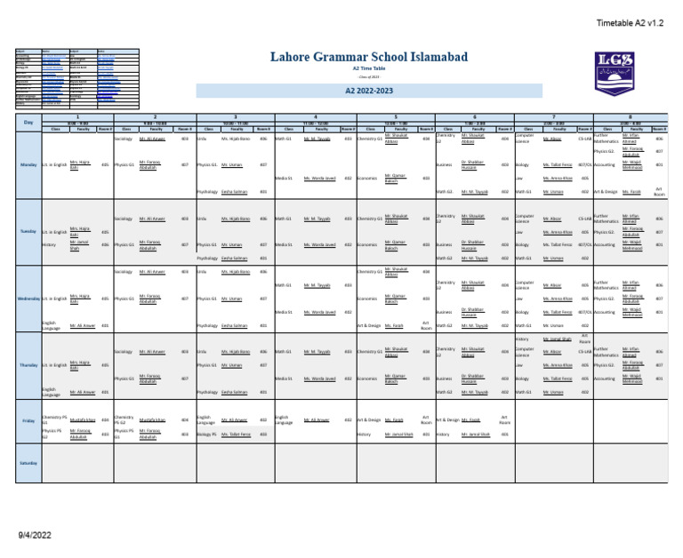 A2 Timetable 2022-23 v1.3 | PDF | Science