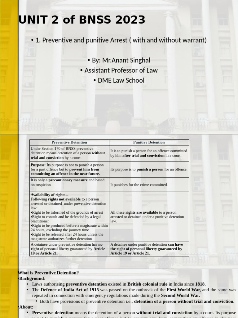 Preventive vs. Punitive Detention Explained | PDF | Arrest | Detention ...