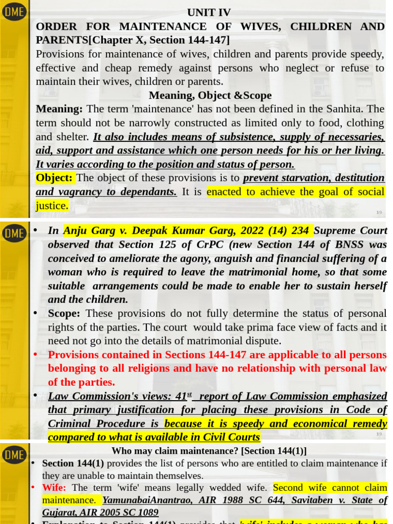 Maintenance Provisions Under BNSS Section 144 | PDF | Marriage | Divorce