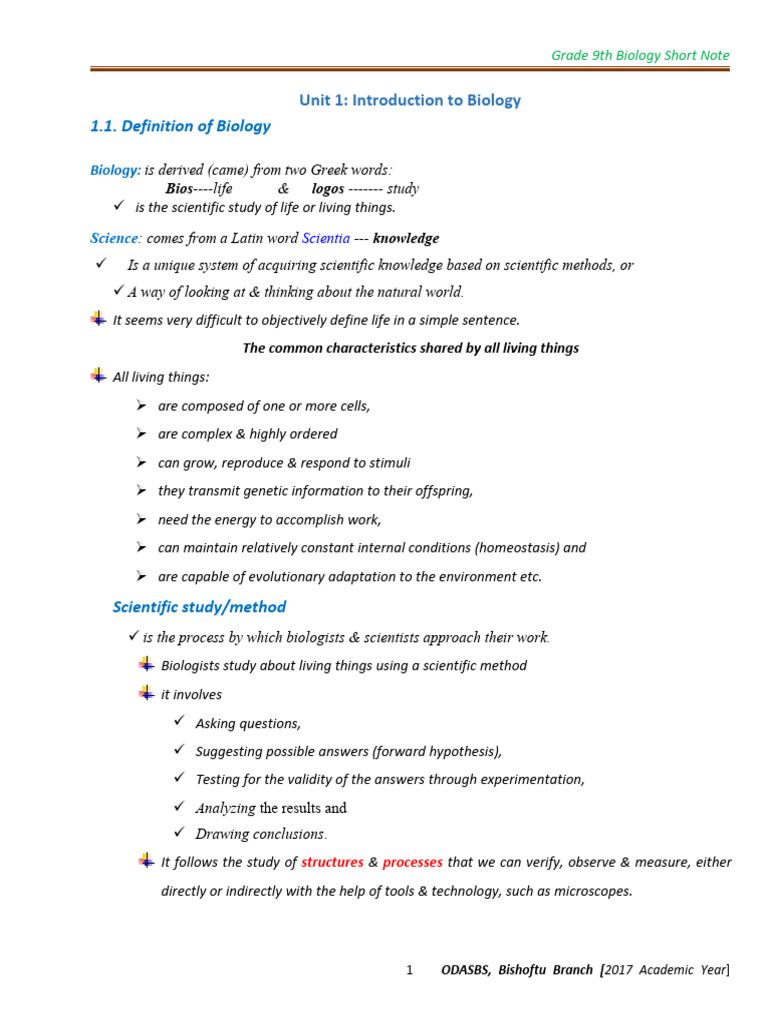 Grade 9 Biology Note SS-2 | PDF | Microscope | Scientific Method