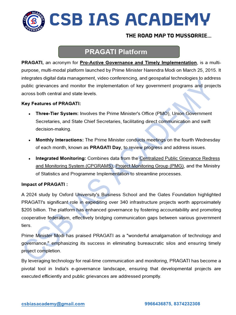 PRAGATI Platform - CSB IAS | PDF | Governance | Capacity Building