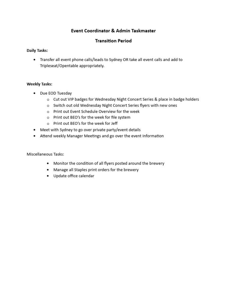 Event Coordinator Tasks | PDF