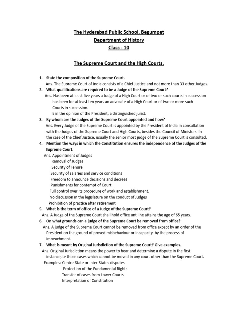 Supreme Court, High Courts - Solved Worksheets | PDF | Appeal | Supreme ...