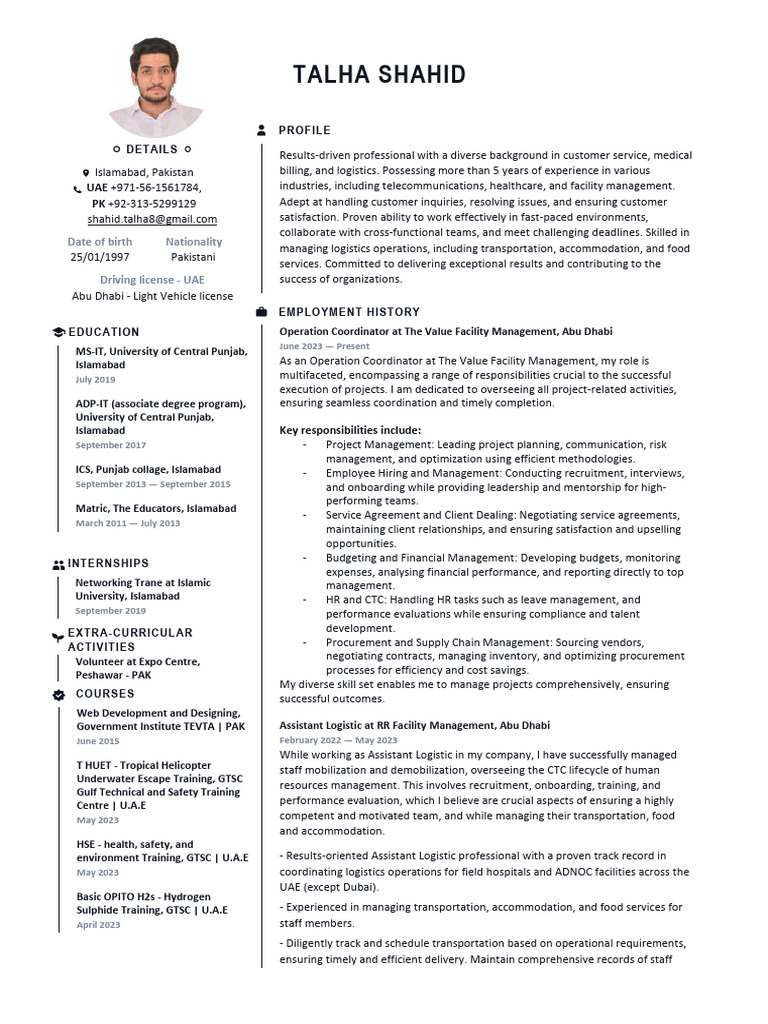 Talha Shahid cv | PDF | United Arab Emirates | Logistics Talha Shahid cv | PDF | United Arab Emirates | Logistics