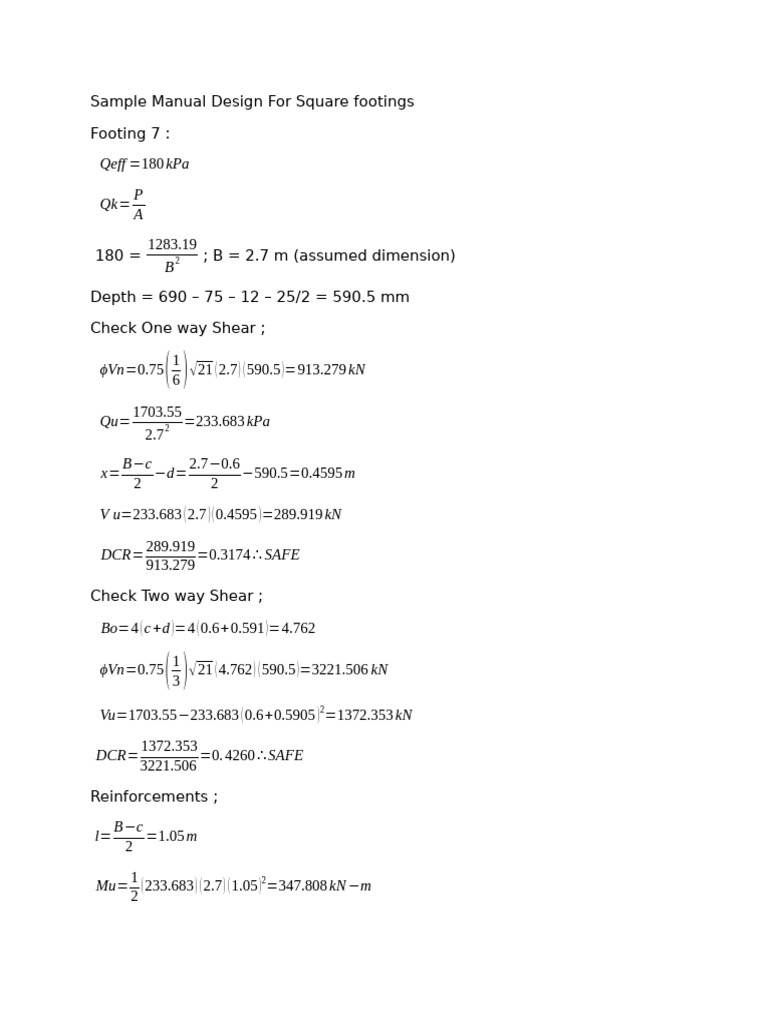 Sample Manual Design For Square Footings | PDF