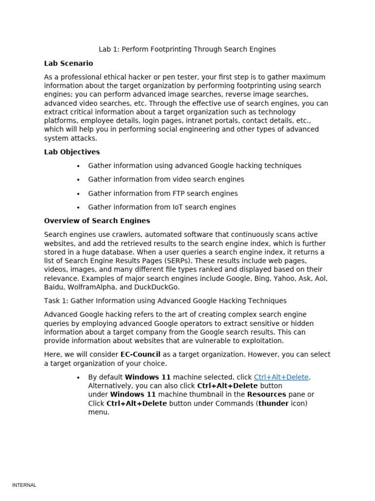 Footprinting Techniques Using Search Engines | PDF | World Wide Web ...