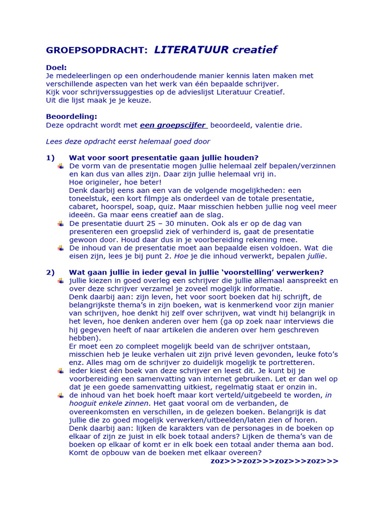 LITERATUUR CREATIEF - instructie | PDF