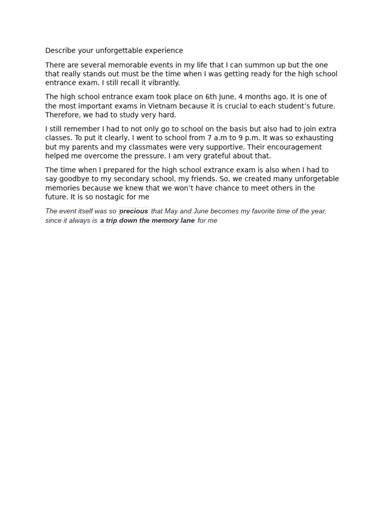 Describe Your Unforgettable Experience | PDF