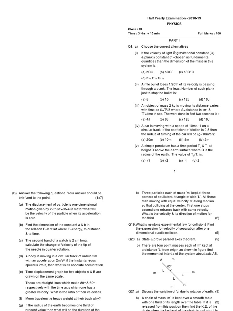 Isc Class 11 Hy Physics 2019 | PDF | Acceleration | Velocity