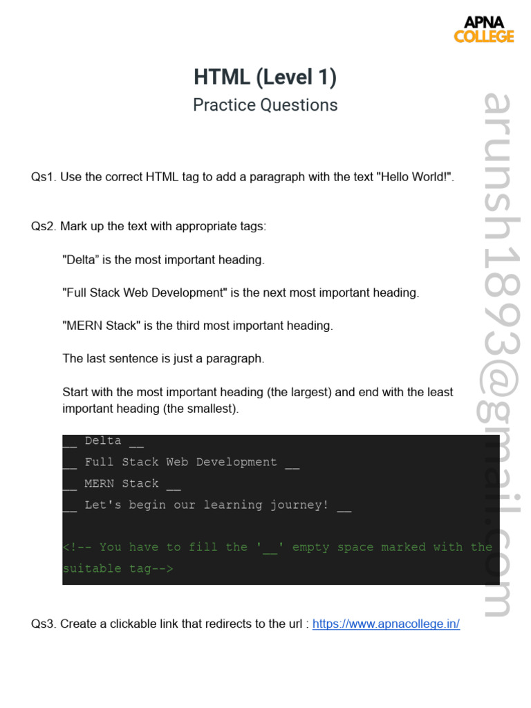 HTML Practice Questions and Tasks | PDF