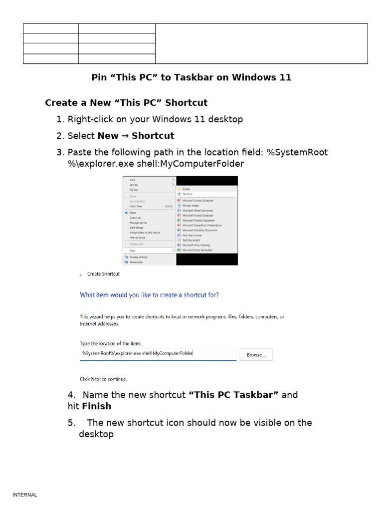 SOP_Pin “This PC” to Taskbar on Windows 11 | PDF
