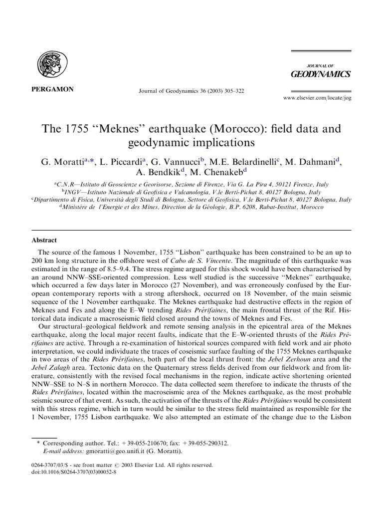 The 1755 Meknes Earthquake Morocco Field | PDF | Earthquakes | Fault (Geology)