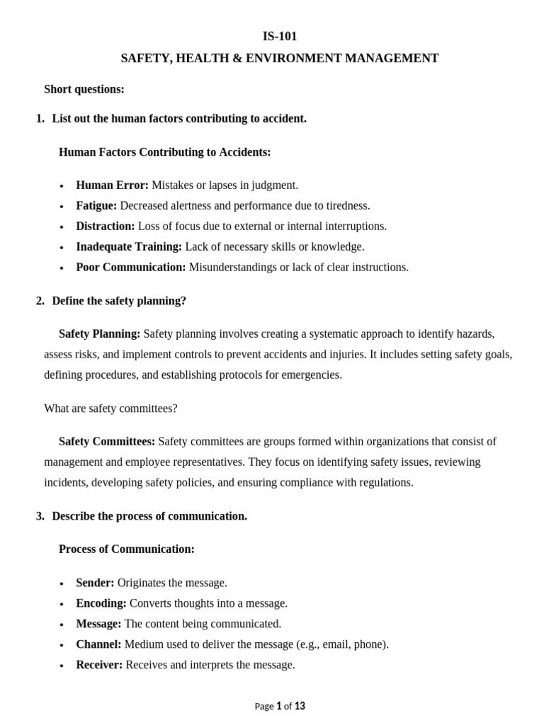 IS 101 PYQ&A | PDF | Occupational Safety And Health | Risk