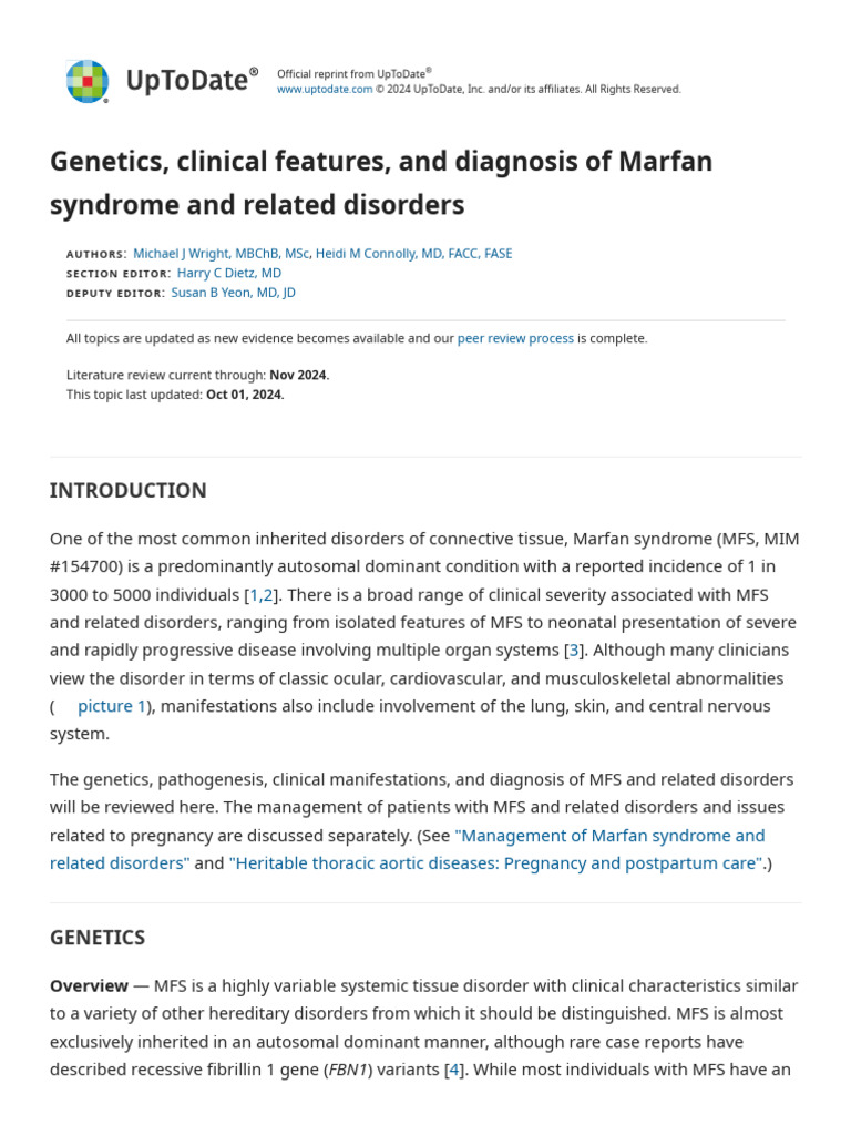 Genetics, Clinical Features, and Diagnosis of Marfan Syndrome and ...