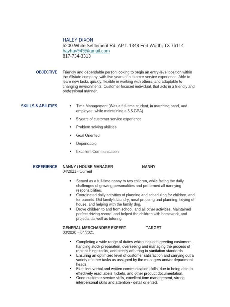 Final Haley Dixon Resume | PDF | Preschool | Teachers
