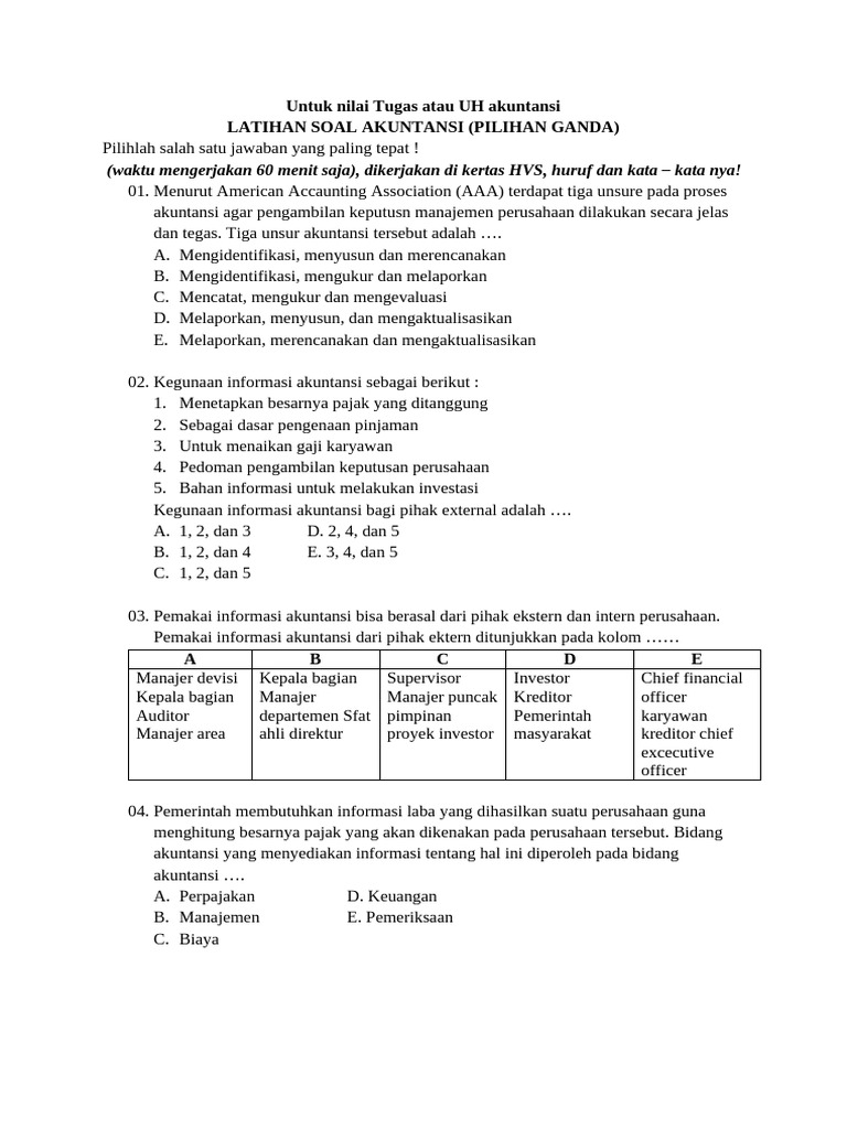 Lat Soal Pilgan Akuntansi Kelas X Ips 3 | PDF