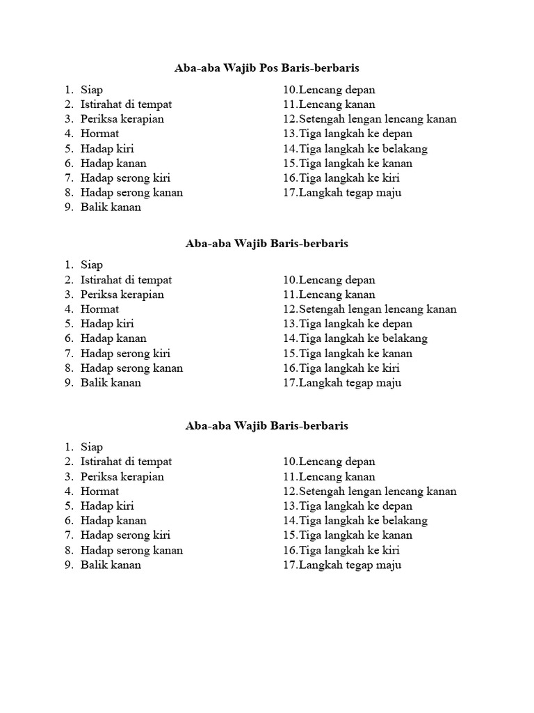Aba-Aba Wajib Lomba Keterampilan Baris-berbaris | PDF