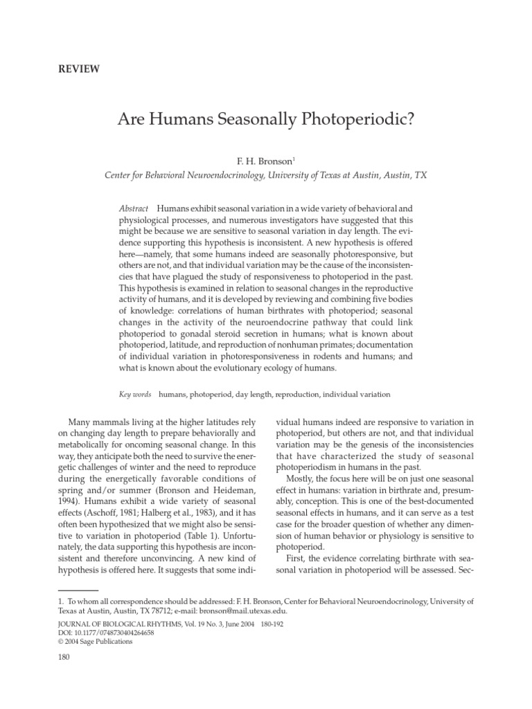 Bronson 2004 Are Humans Seasonally Photoperiodic PDF