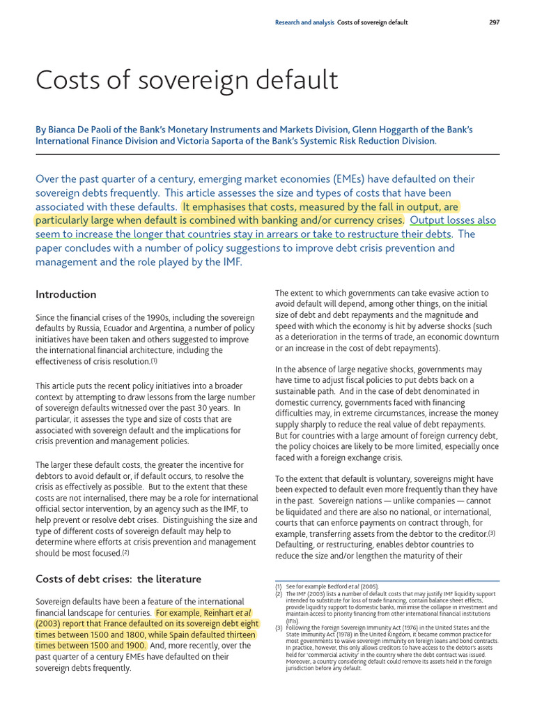 Costs of sovereign default | PDF | Sovereign Default | Debt