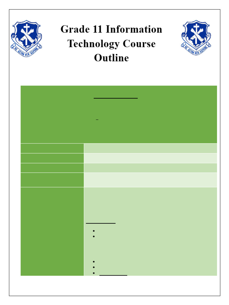 Grade 11 Information Technology Course Outline 2024-2025-1 | PDF ...