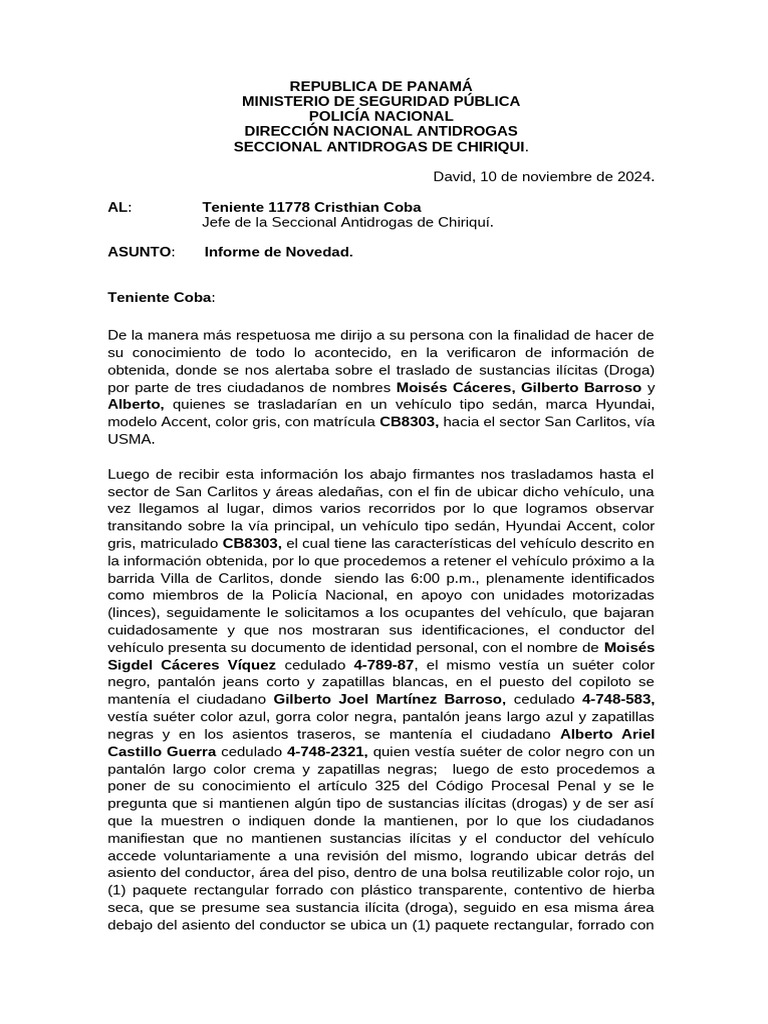 Informe de Novedad | PDF