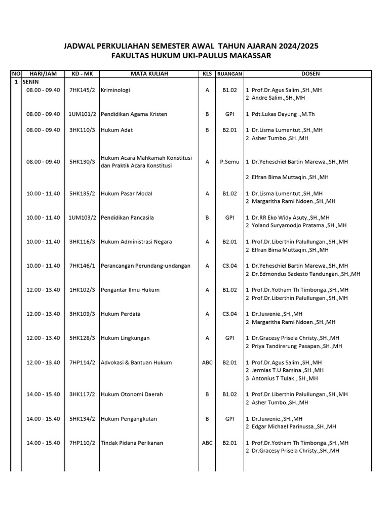 Jadwal Semester Ganjil 2425 | PDF
