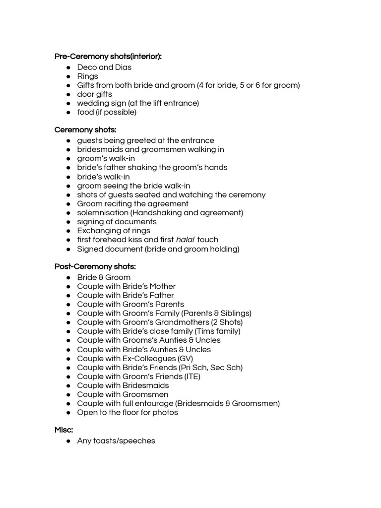 Wedding Photography Checklist | PDF